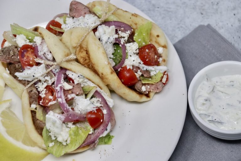 Steak Gyro with homemade tzatziki sauce